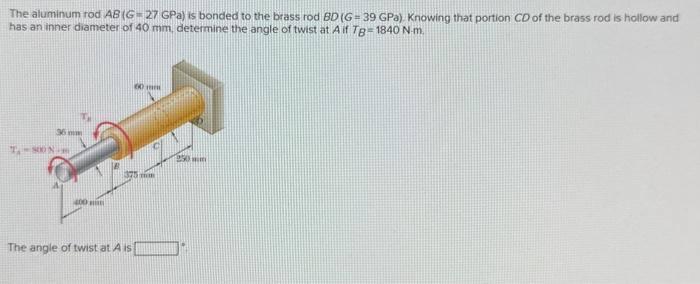 Solved The aluminum rod AB(G=27GPa) is bonded to the brass | Chegg.com