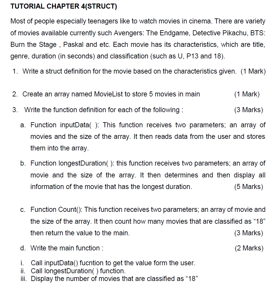 Solved TUTORIAL CHAPTER 4(STRUCT) Most of people especially | Chegg.com