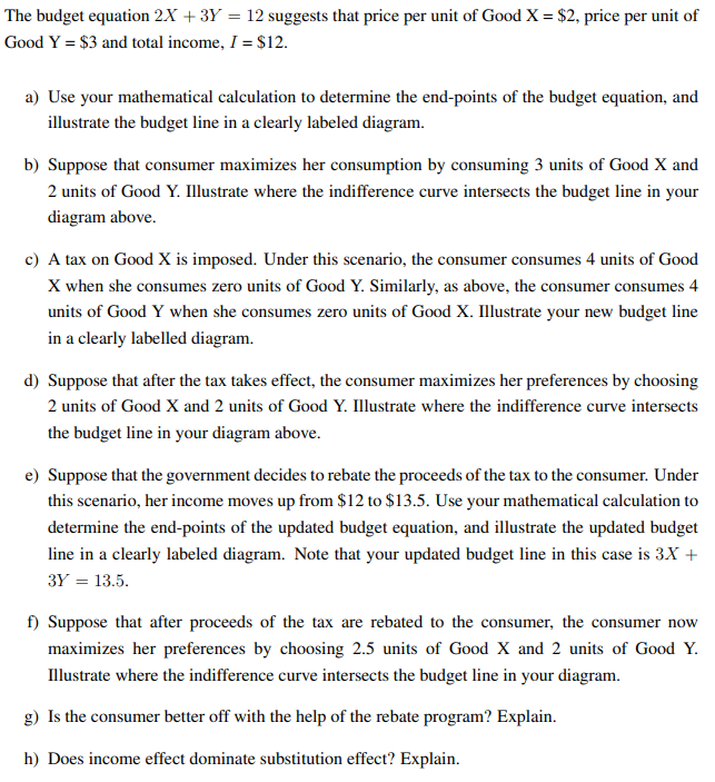 Solved The budget equation 2x + 3y = 12 suggests that price | Chegg.com