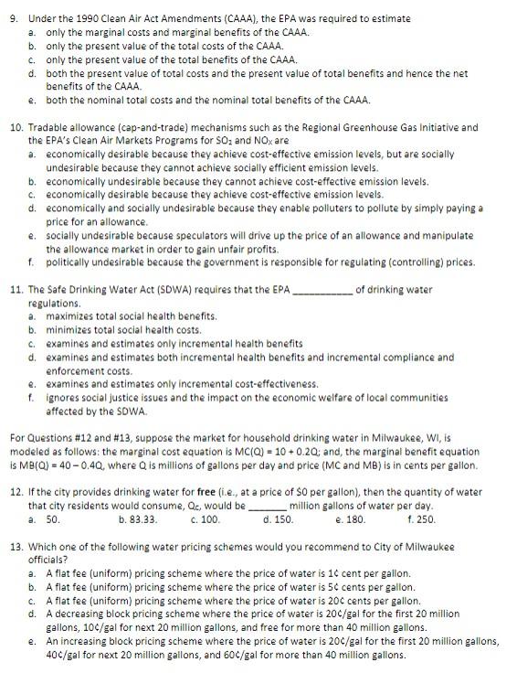 Solved 9. Under the 1990 Clean Air Act Amendments (CAAA), | Chegg.com
