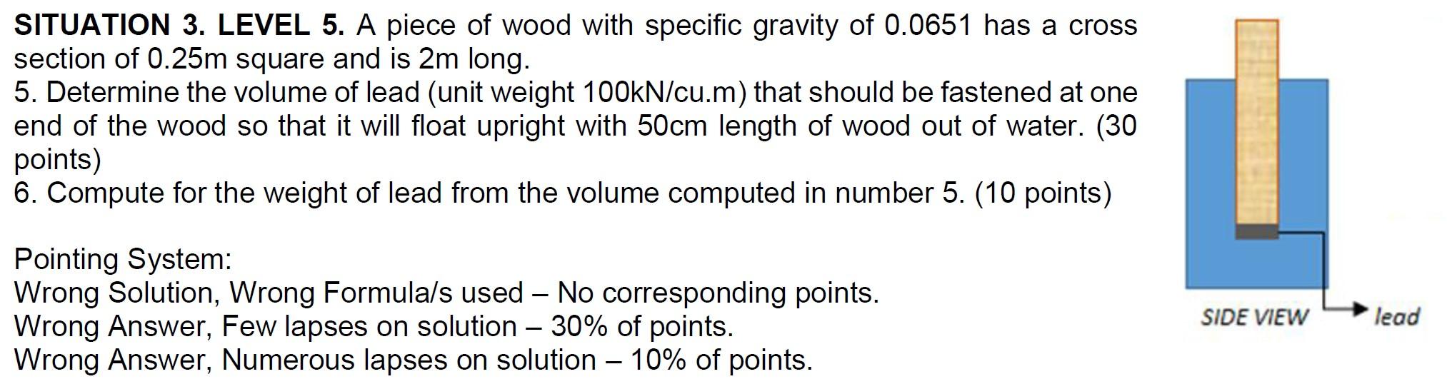Solved SITUATION 3. LEVEL 5. A piece of wood with specific | Chegg.com