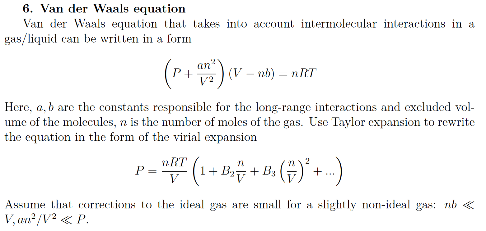 6. Van der Waals equation Van der Waals equation that | Chegg.com