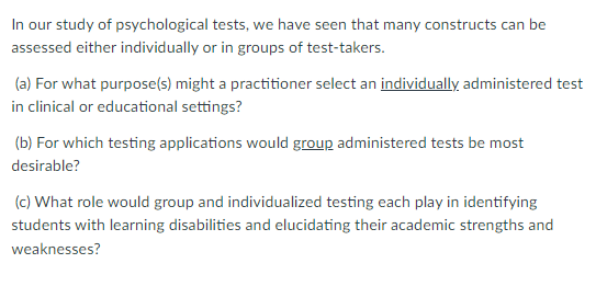 Solved In our study of psychological tests, we have seen | Chegg.com