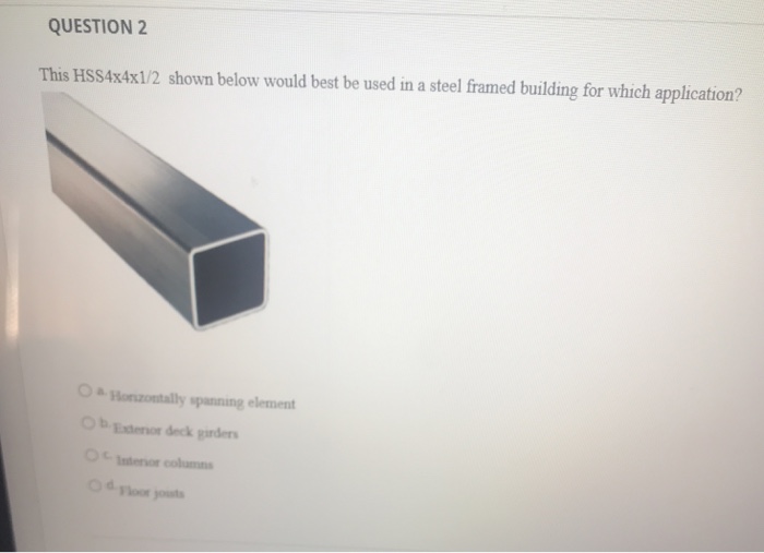 Solved QUESTION 2 This HSS4x4x1/2 shown below would best be | Chegg.com