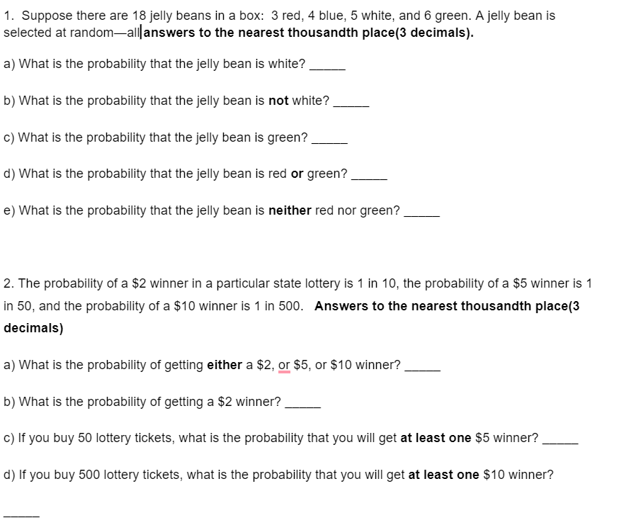 Solved 1. Suppose there are 18 jelly beans in a box: 3 red, | Chegg.com