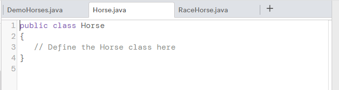 Solved Create a class named Horse that contains the | Chegg.com