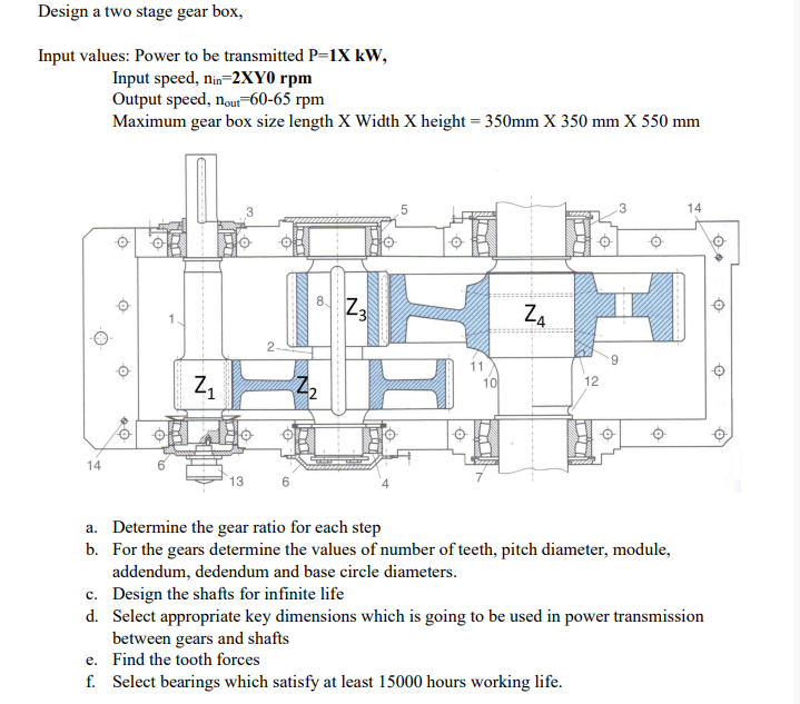 Design a two stage gear box, Input values: Power to | Chegg.com
