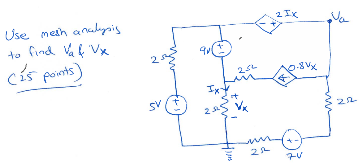 Solved Use mesh analysis to find Va&Vx (2) points) | Chegg.com