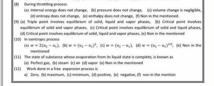 Solved (8) During throttling process (a) Internal energy | Chegg.com