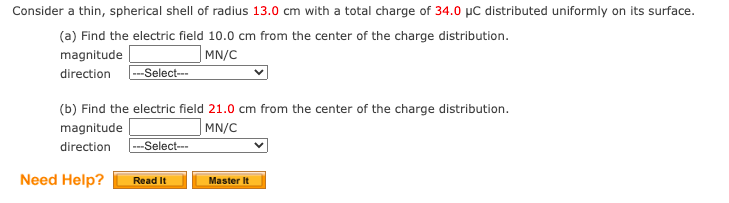 Solved Consider a thin, spherical shell of radius 13.0 cm | Chegg.com