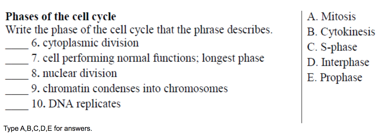 Solved Phases of the cell cycle Write the phase of the cell | Chegg.com