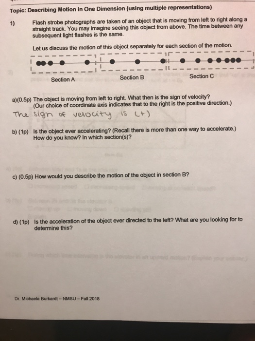 Solved Topic: Describing Motion in One Dimension (using | Chegg.com