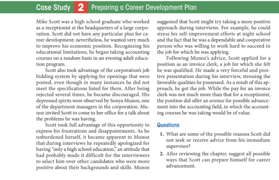 Solved Case Study 2 Preparing a Career Development Plan Mike | Chegg.com