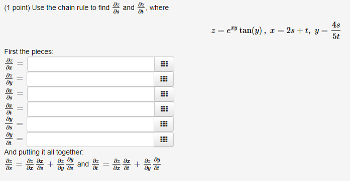 Solved (1 point) Use the chain rule to find ∂z∂s and ∂z∂t, | Chegg.com
