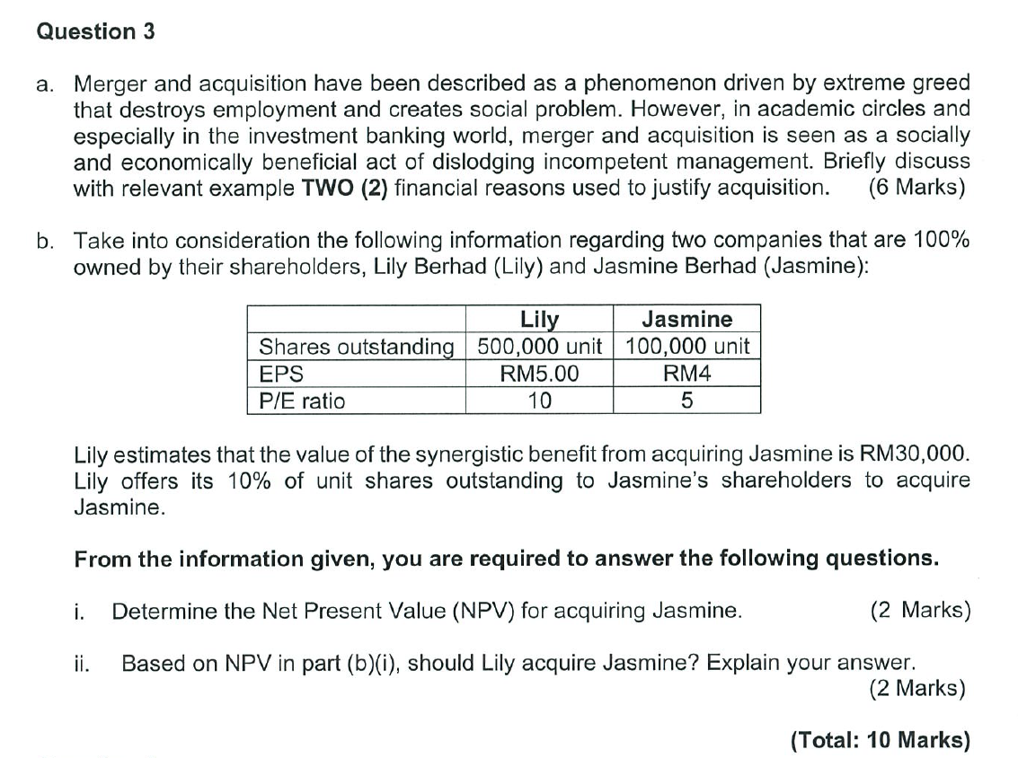 Solved Question 3a. ﻿Merger and acquisition have been | Chegg.com