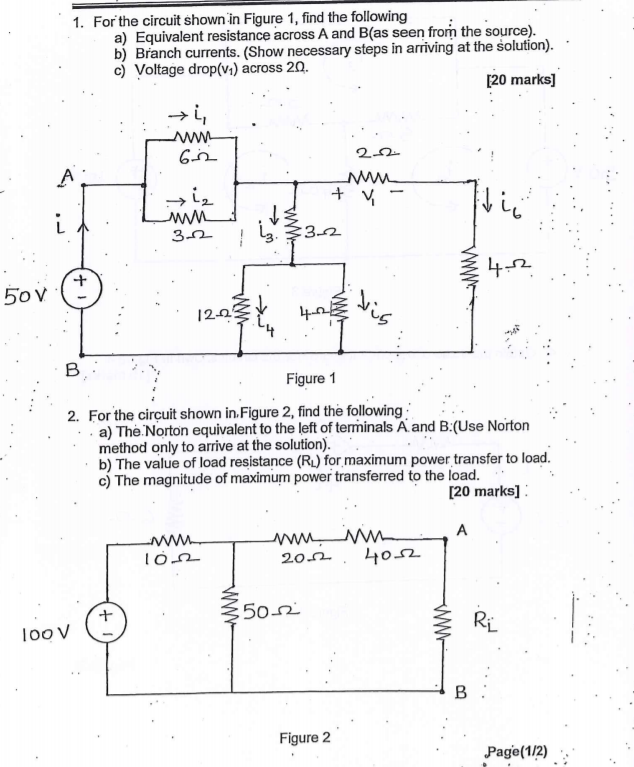 Solved 1. Determine the total current i and all the branch | Chegg.com