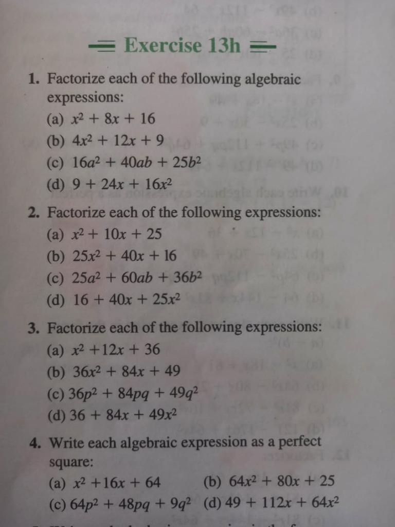 Solved Exercise 13h = 1. Factorize each of the following | Chegg.com