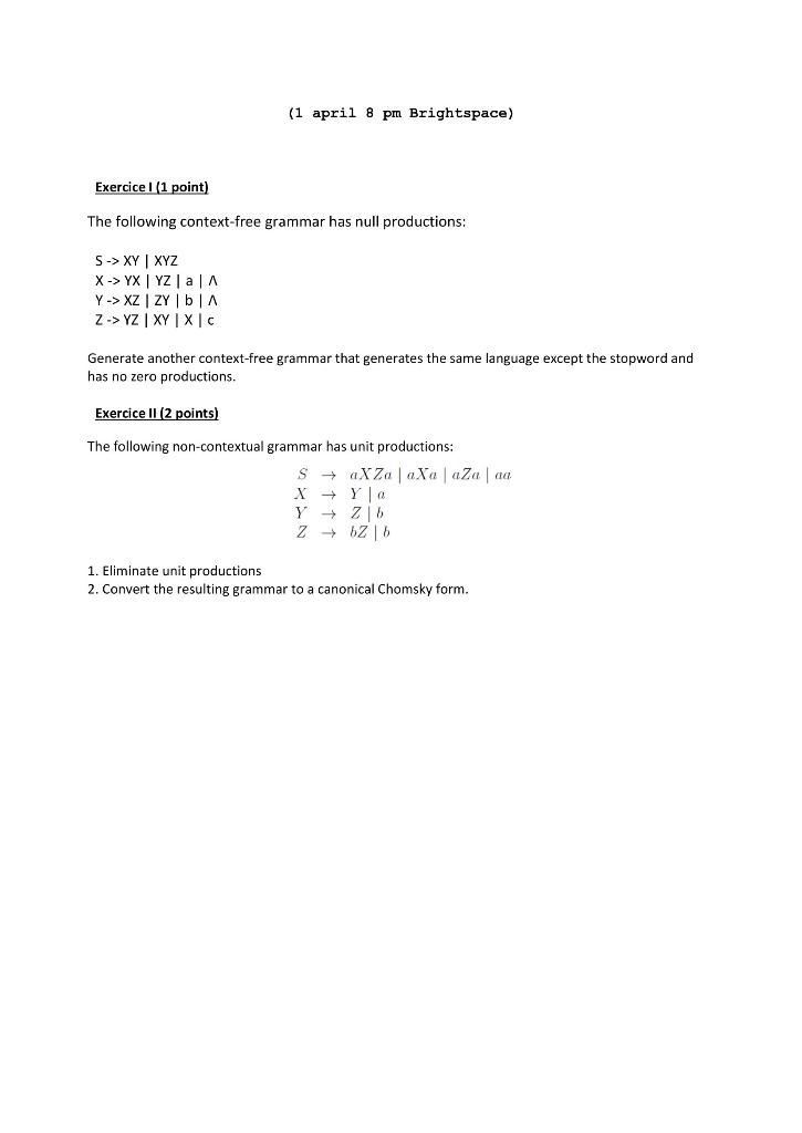 Solved Exercice I ( 1 point) The following context-free | Chegg.com