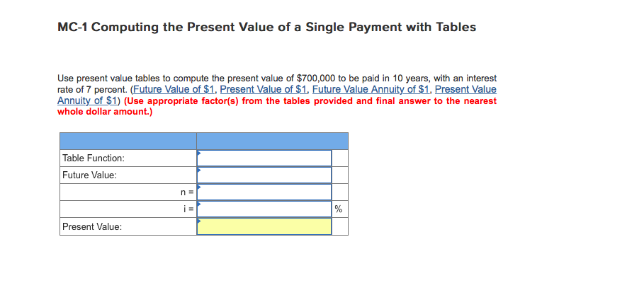 Solved MC-1 Computing the Present Value of a Single Payment | Chegg.com