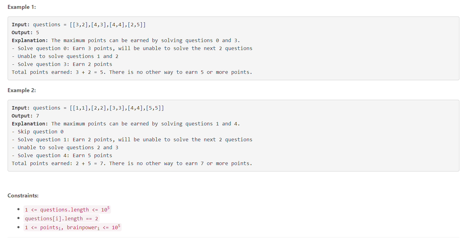 Solved You are given a 0-indexed 2D integer array questions | Chegg.com Solved You are given a 0-indexed 2D integer array questions | Chegg.com
