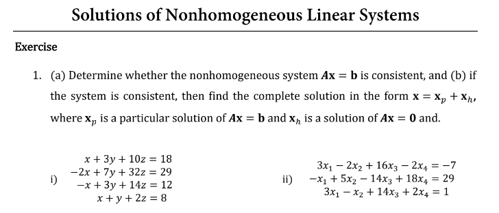 Solved Solutions of Nonhomogeneous Linear Systems 1. (a) | Chegg.com