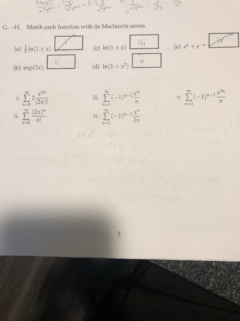 Solved Match each function with its Maclaurin series. G. -H. | Chegg.com