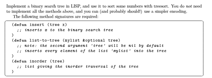 Solved Implement A Binary Search Tree In Lisp And Use It To