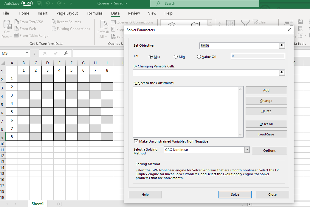 Excel Solver: Find a solution of the n-queens | Chegg.com