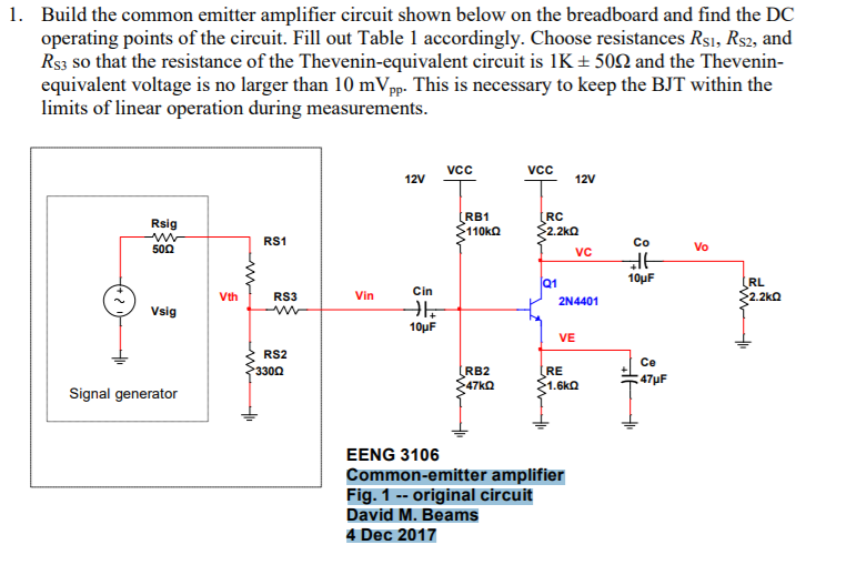Solved 1. Build the common emitter amplifier circuit shown | Chegg.com