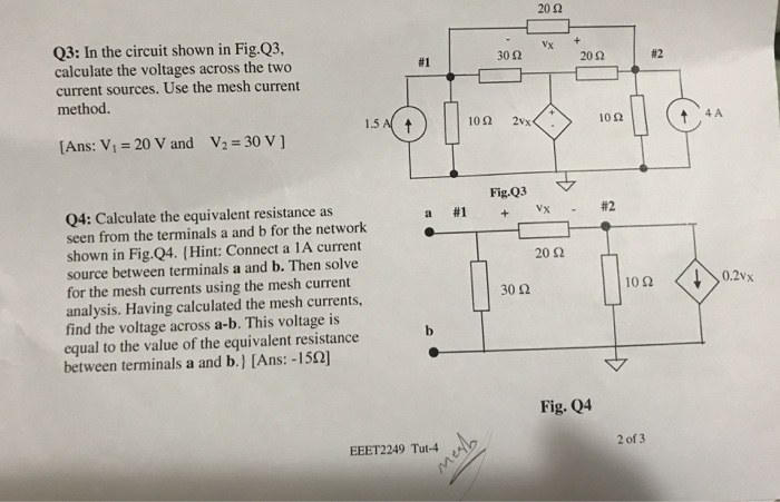 Solved 20Ω Q3: In the circuit shown in Fig.Q3, calculate the | Chegg.com