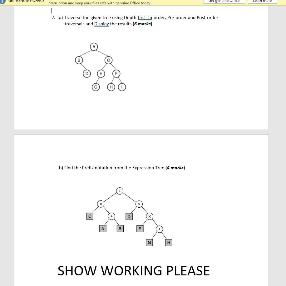 Solved 2. a) Traverse the given tree using Depth-first | Chegg.com
