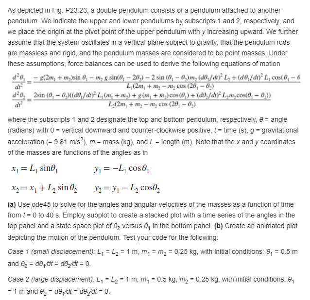 As depicted in Fig. P23.23, a double pendulum | Chegg.com
