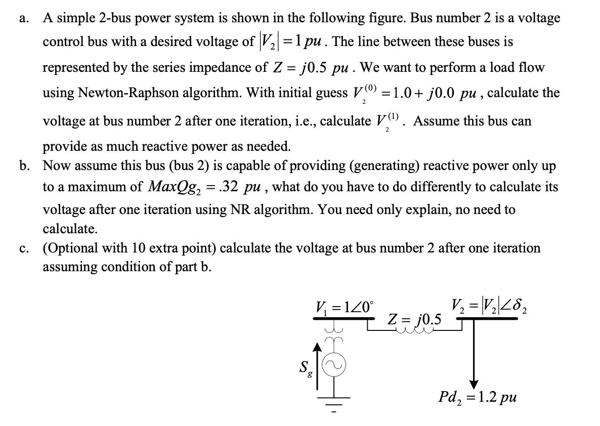 Solved a. A simple 2-bus power system is shown in the | Chegg.com