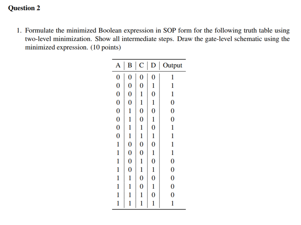 Solved Question 2 1 Formulate The Minimized Boolean 8726