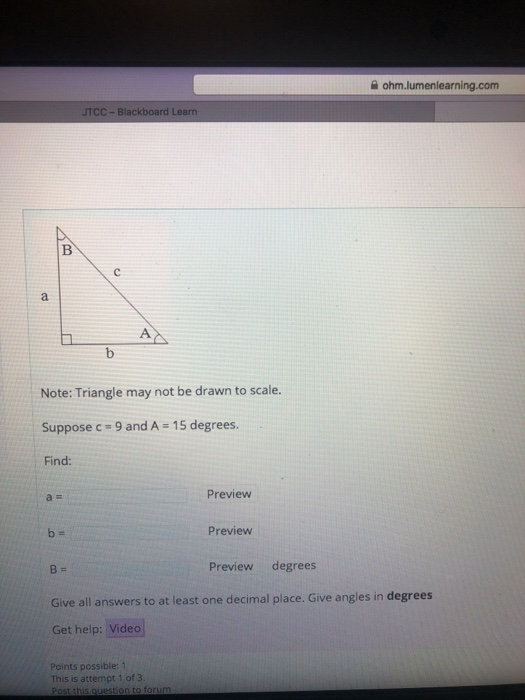 Solved ohm.lumen JTCC-Blackboard Learn Note: Triangle may | Chegg.com