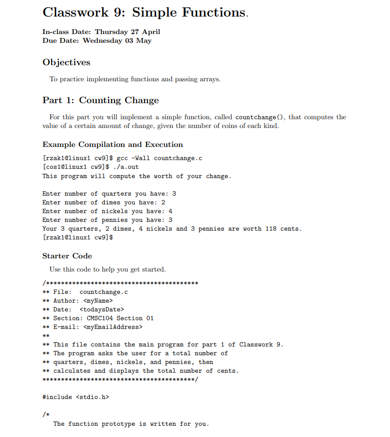 Solved Program this in C, I have the starter code done as | Chegg.com