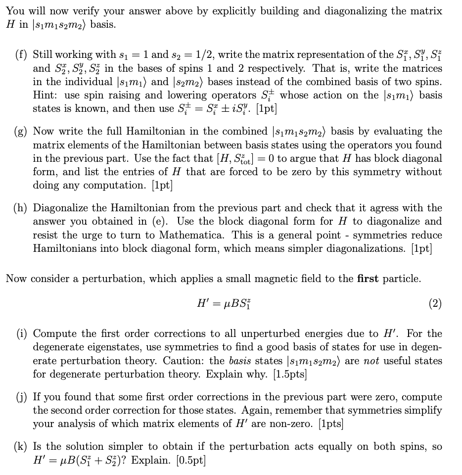 Solved a Consider a system of two particles, with spin si | Chegg.com