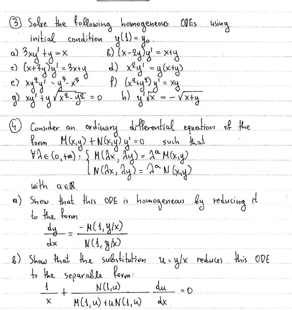 Solved (3) Solve the following homogeneous ODEs using | Chegg.com