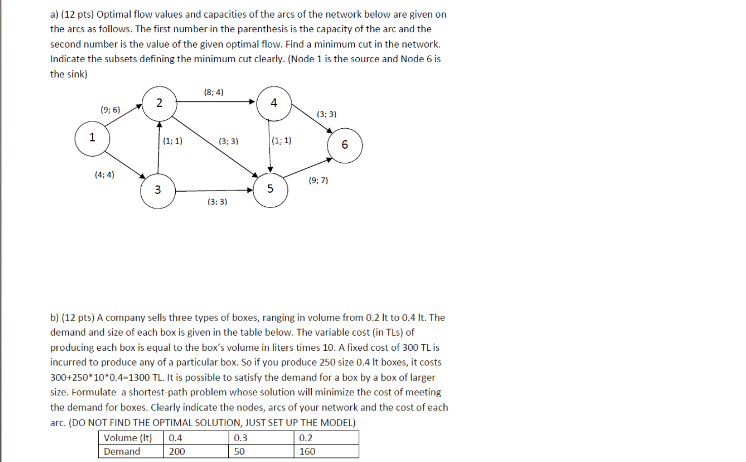 a) (12 pts) Optimal flow values and capacities of the | Chegg.com