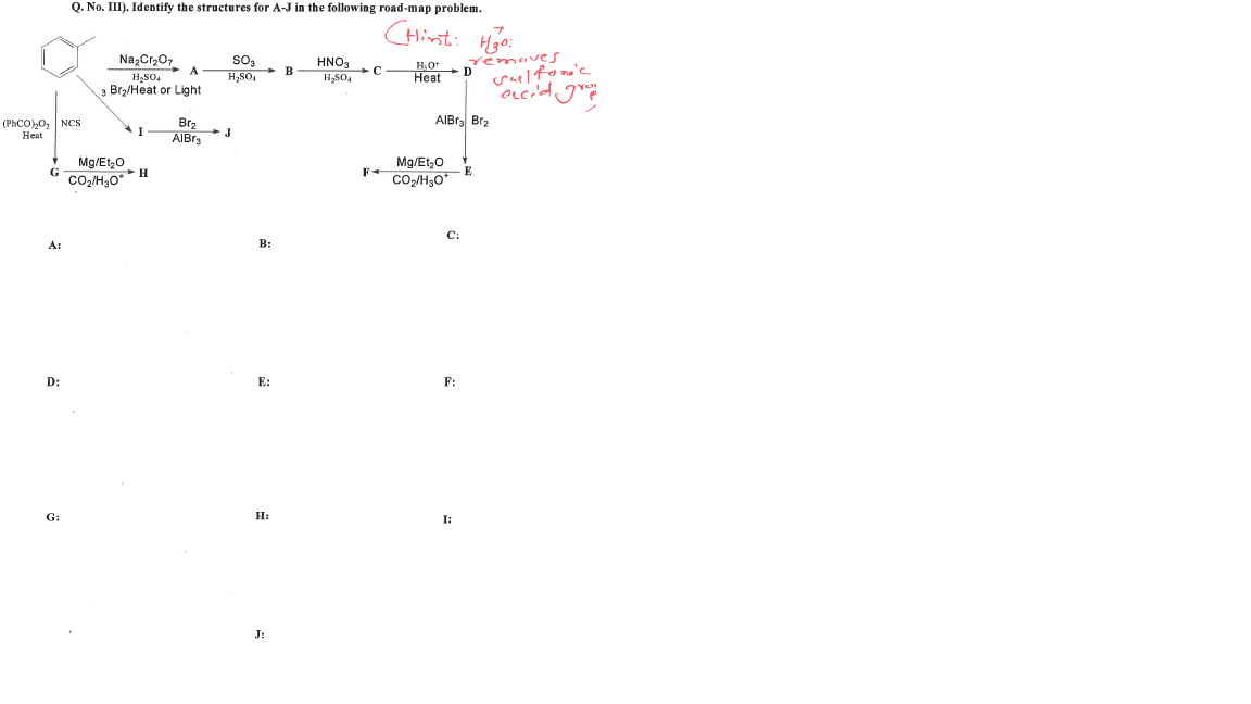 Solved Q. No. III). Identify the structures for A-J in the | Chegg.com