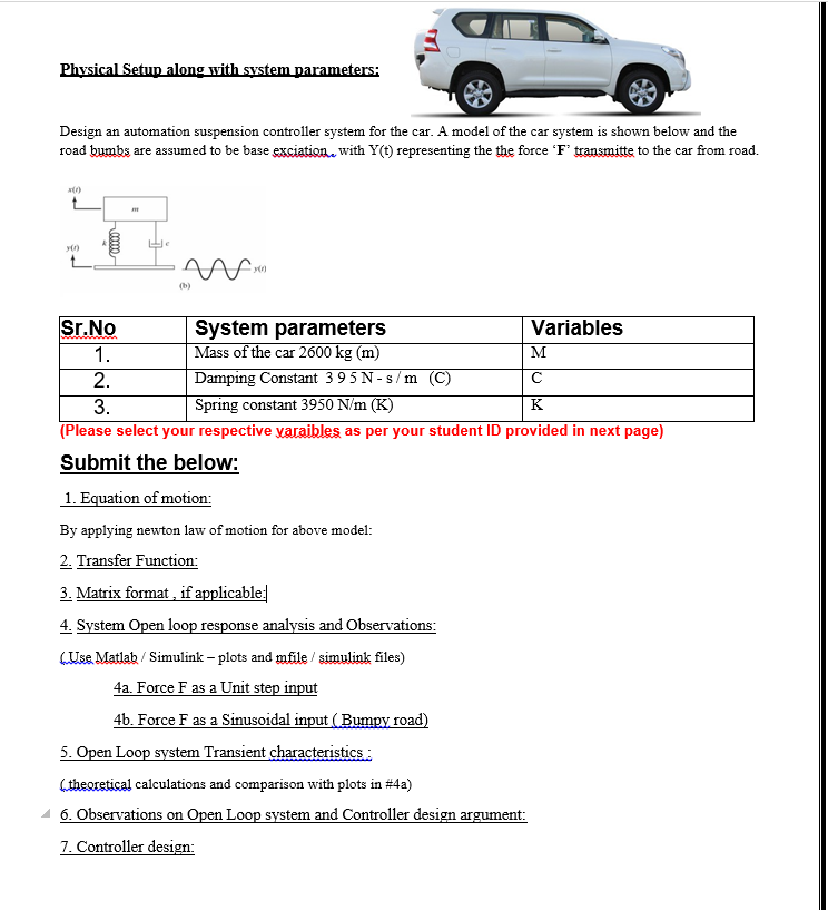 Solved Physical Setup along with system parameters: Design | Chegg.com