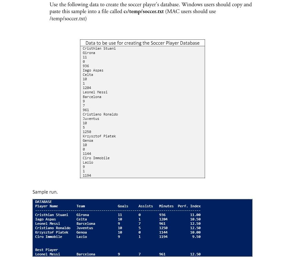 Solved Lab12 - The Soccer Player Database Using C++ | Chegg.com