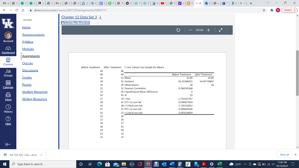 Solved Part B1 Use The Data From Chapter 12 Data Set 3 To 0720