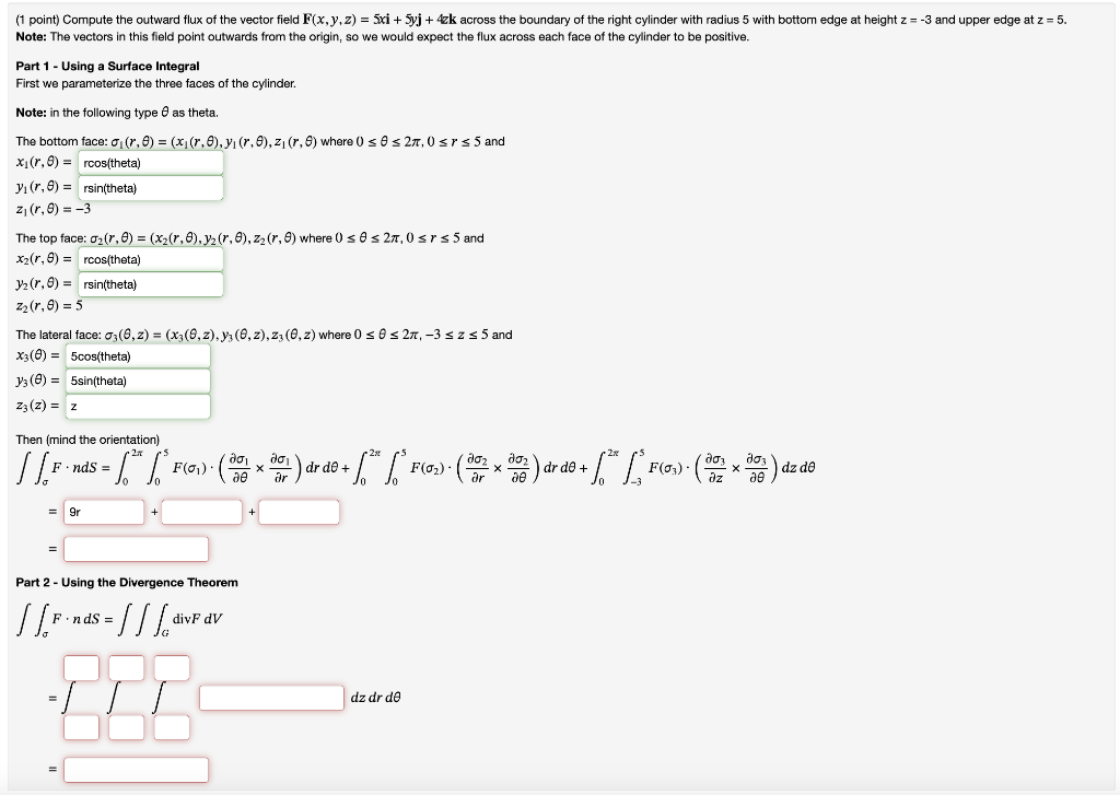 Solved (1 point) Compute the outward flux of the vector | Chegg.com