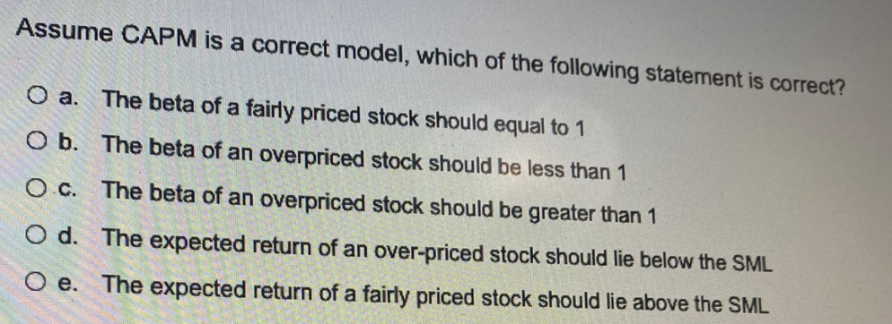 Solved Assume CAPM is a correct model, which of the | Chegg.com