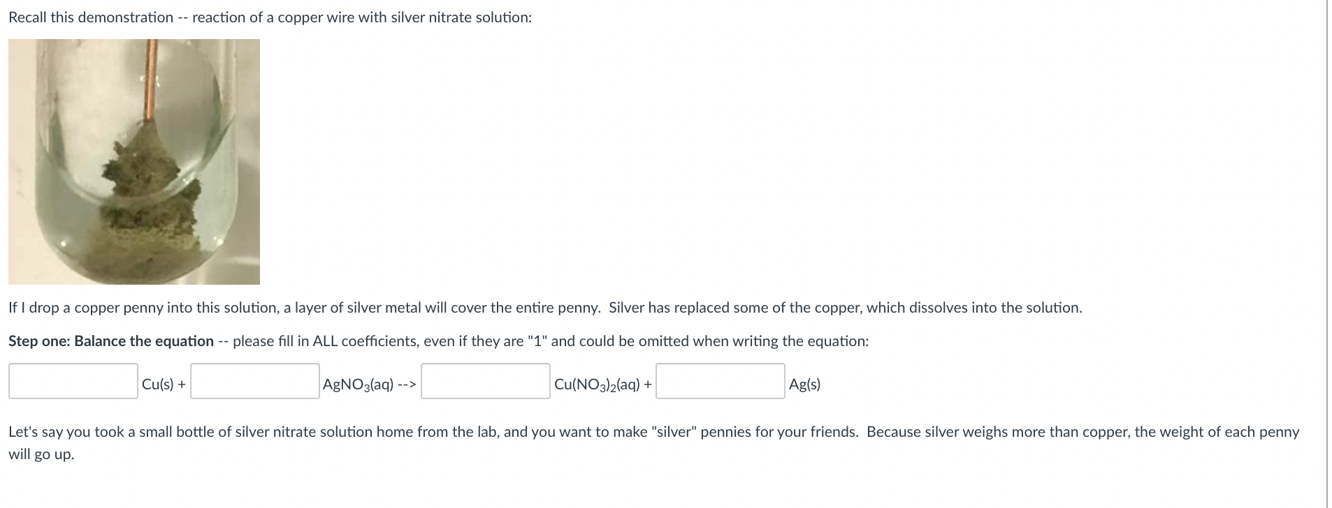 Solved Recall this demonstration -- reaction of a copper | Chegg.com