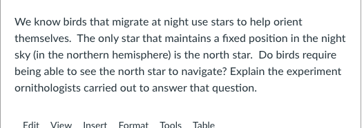 Solved We know birds that migrate at night use stars to help | Chegg.com