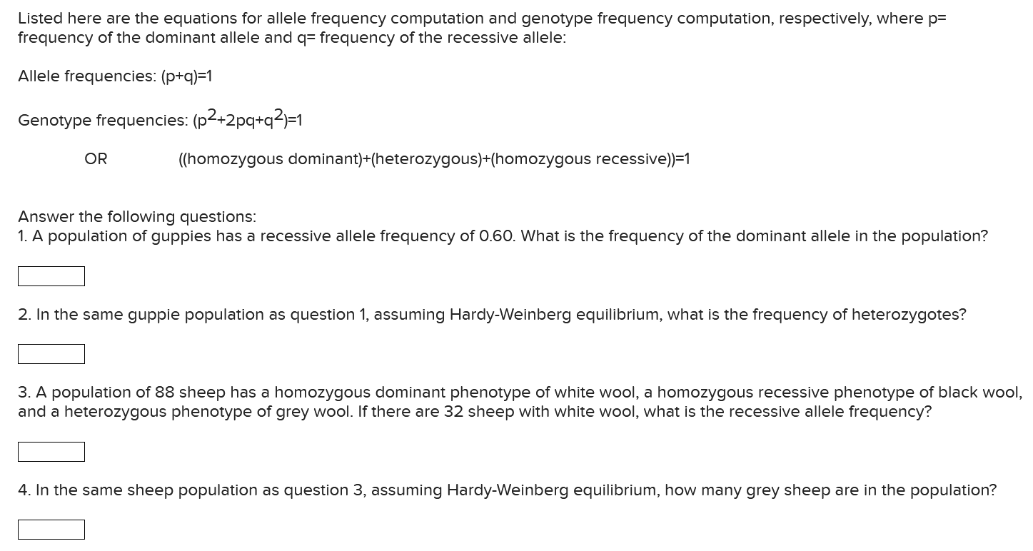 Solved Listed here are the equations for allele frequency | Chegg.com
