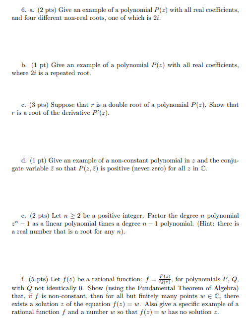 Solved a 6. a. (2 pts) Give an example of a polynomial P(2) | Chegg.com
