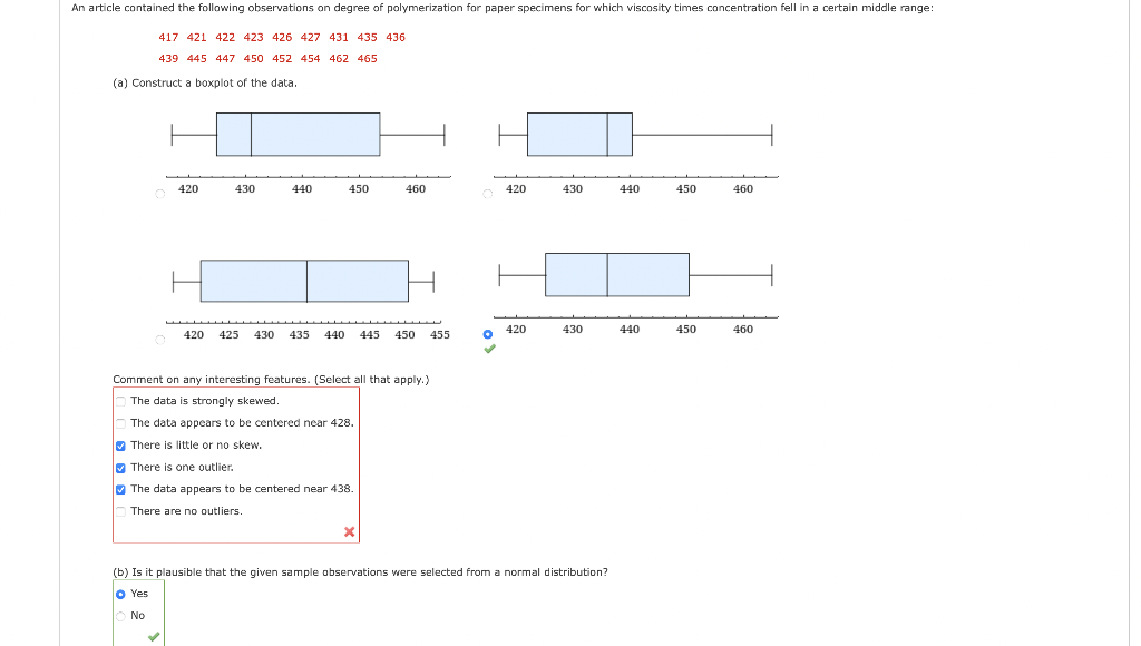 Solved (a) Construct a boxplot of the data. Comment on any | Chegg.com